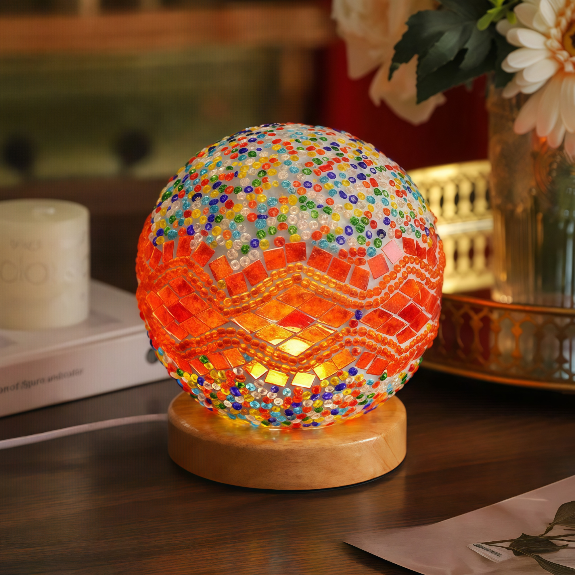 Ночник в стиле барокко из оранжевого мозаичного стекла типа А