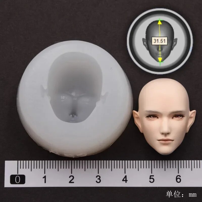 Силиконовая форма для лица мужской куклы 3 см
