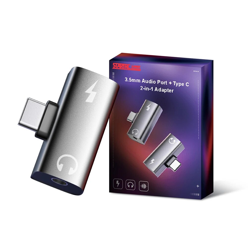 2-в-1 USB-адаптер типа C на 3,5 мм для наушников и зарядного устройства PD 30 Вт, разветвитель для наушников типа C, адаптер для Xiaomi Huawei iPhone 15 16