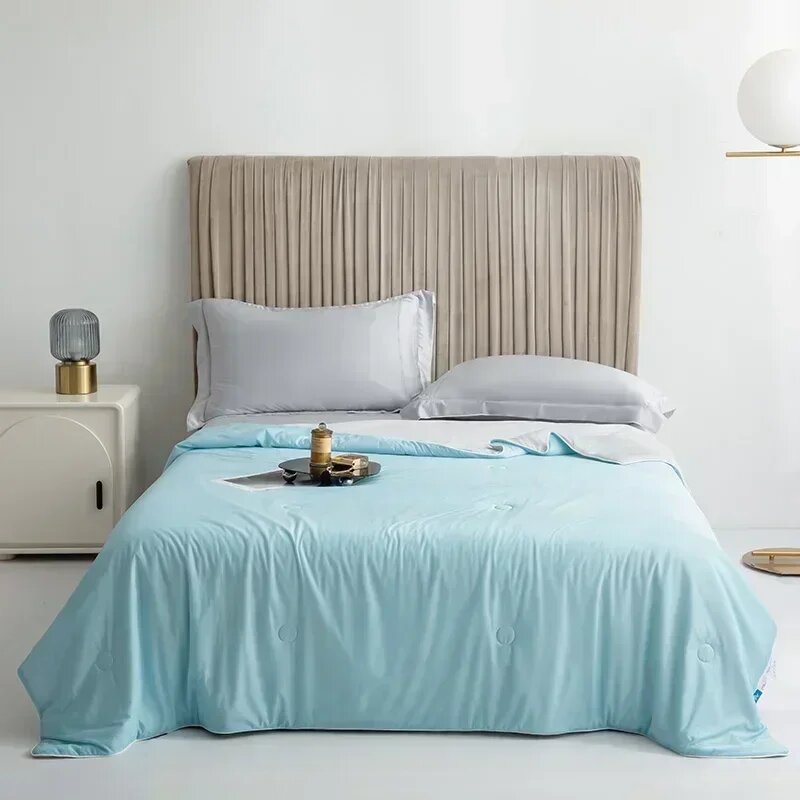 Охлаждающее одеяло для кровати, шелковое одеяло для кондиционера, легкое летнее одеяло с охлаждением, двухсторонняя ткань с охлаждением, 200x230 cm, Голубой