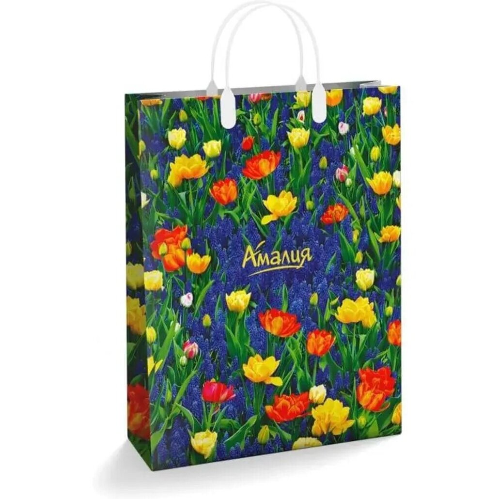 Подарочный пакет "Амалия" 30х10 см, мягкий пластик, цветочный дизайн, ручки, цвет в ассортименте