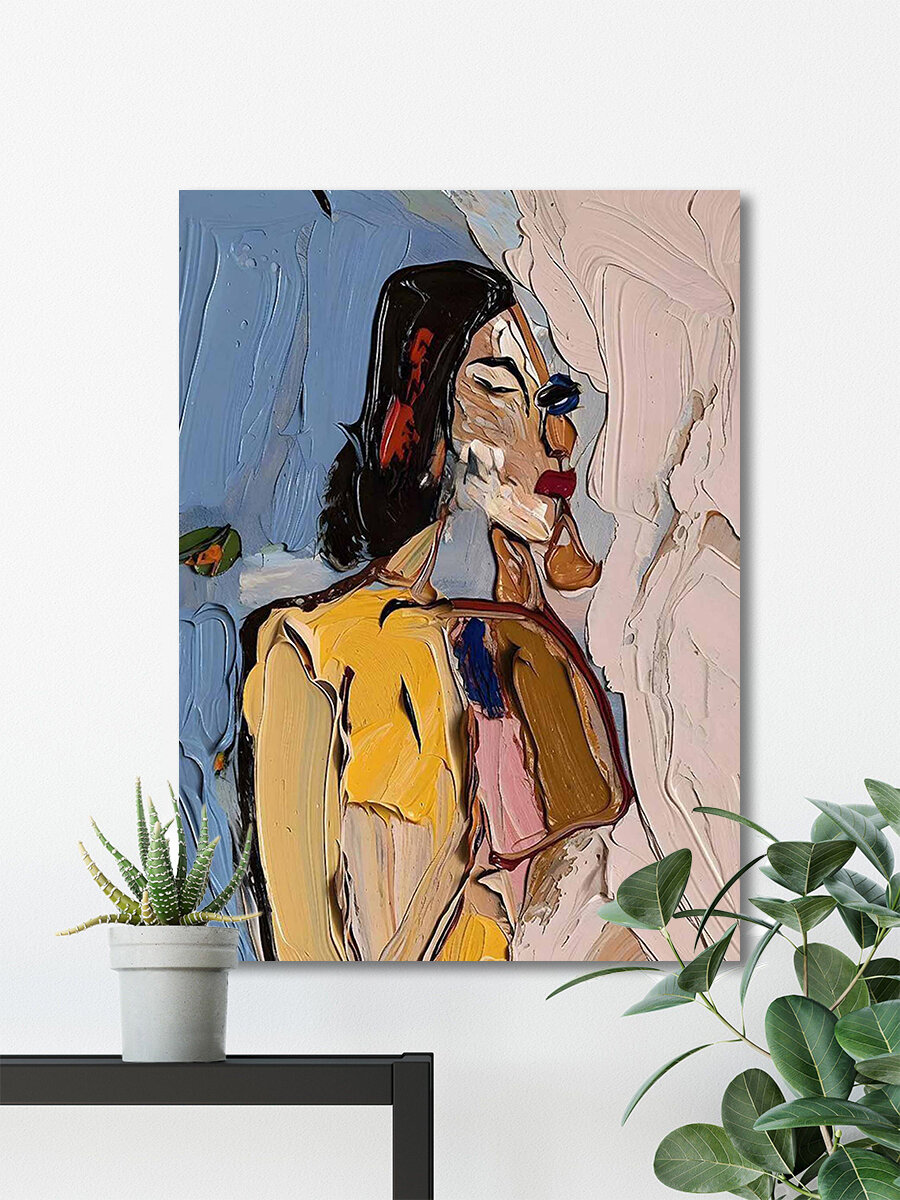 Картина интерьерная на стену - "Девушка мазки абстракция" , 60х80 см.