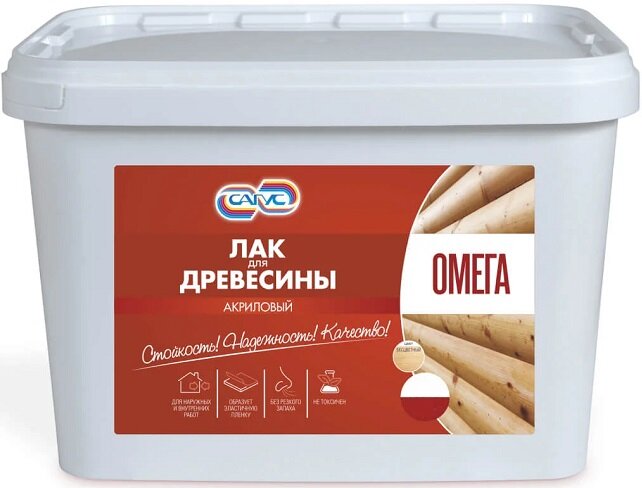 Лак для Дерева Сагус Омега 2.8кг Акриловый, Универсальный с Уф-Фильтром Бесцветный для Внутренних и Наружных Работ.