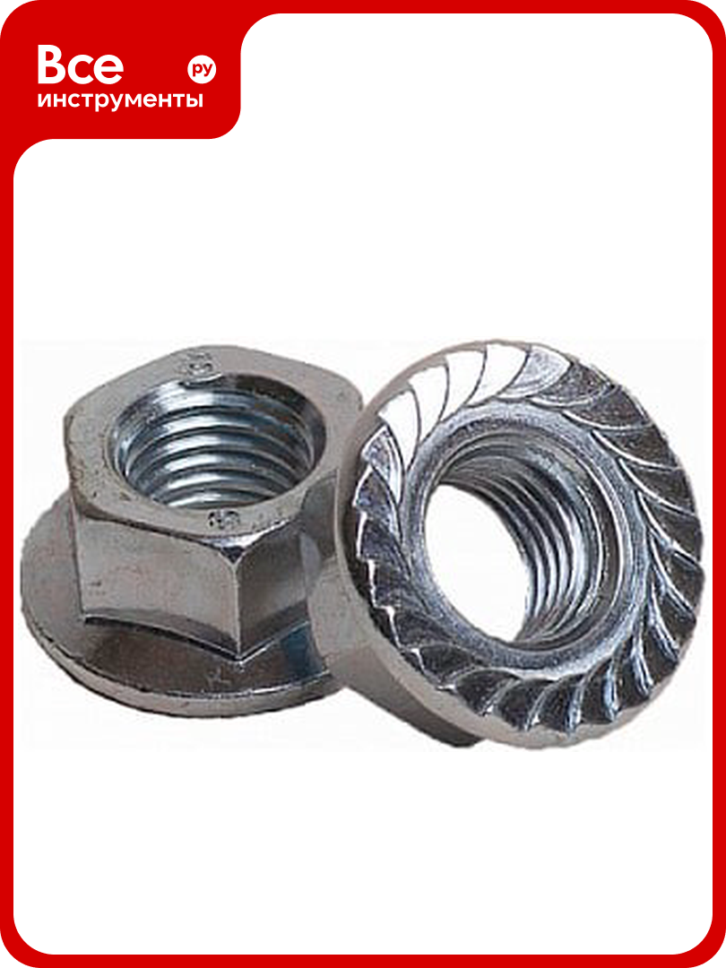 Гайка с фланцем креп‑комп, стальная, тип DIN 6923, цинковое покрытие, правая резьба, диаметр резьбы