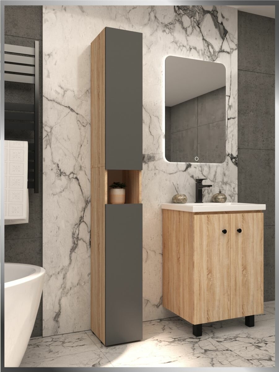 Шкаф-пенал в ванную Дуб-Графит