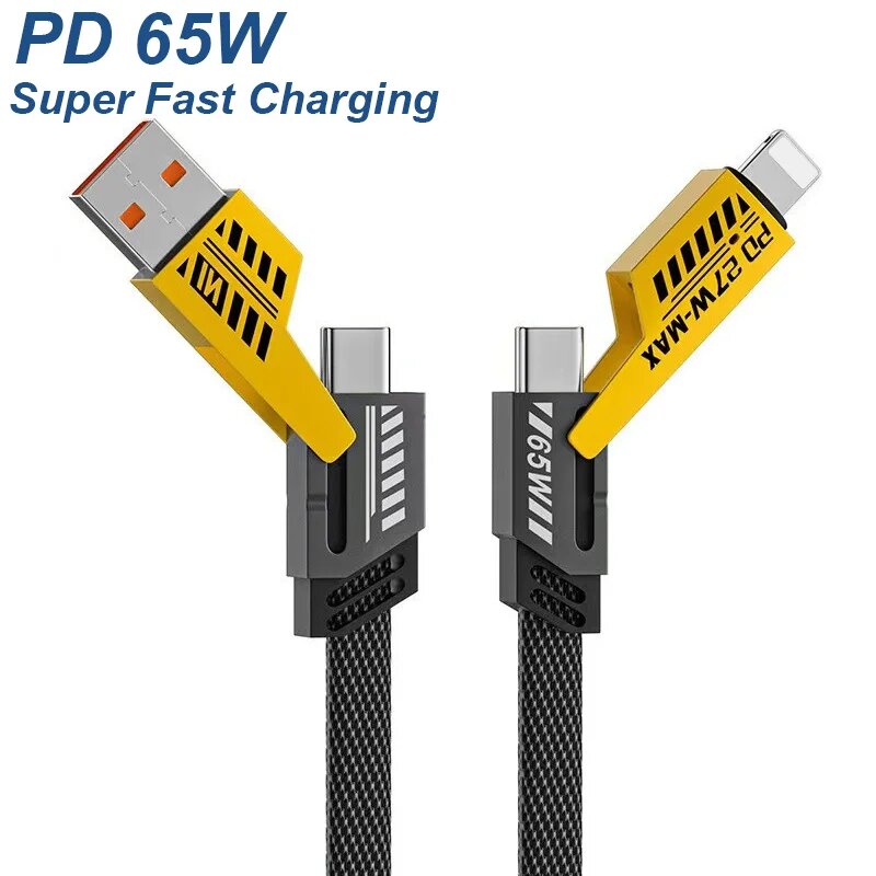 65 Вт USB-кабель типа C 4 в 1 PD 27 Вт Кабель для быстрой зарядки данных для iPhone 16 15 14 13 Pro Samsung Xiaomi Huawei iPad USB C-кабель