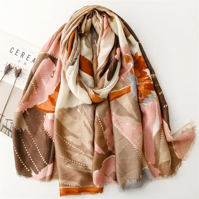 Зимняя абстрактная живопись с цветочной бахромой, вискозная шаль, шарф, женский высококачественный принт, палантин из пашмины, мусульманский хиджаб Bufandas, 180*90 см