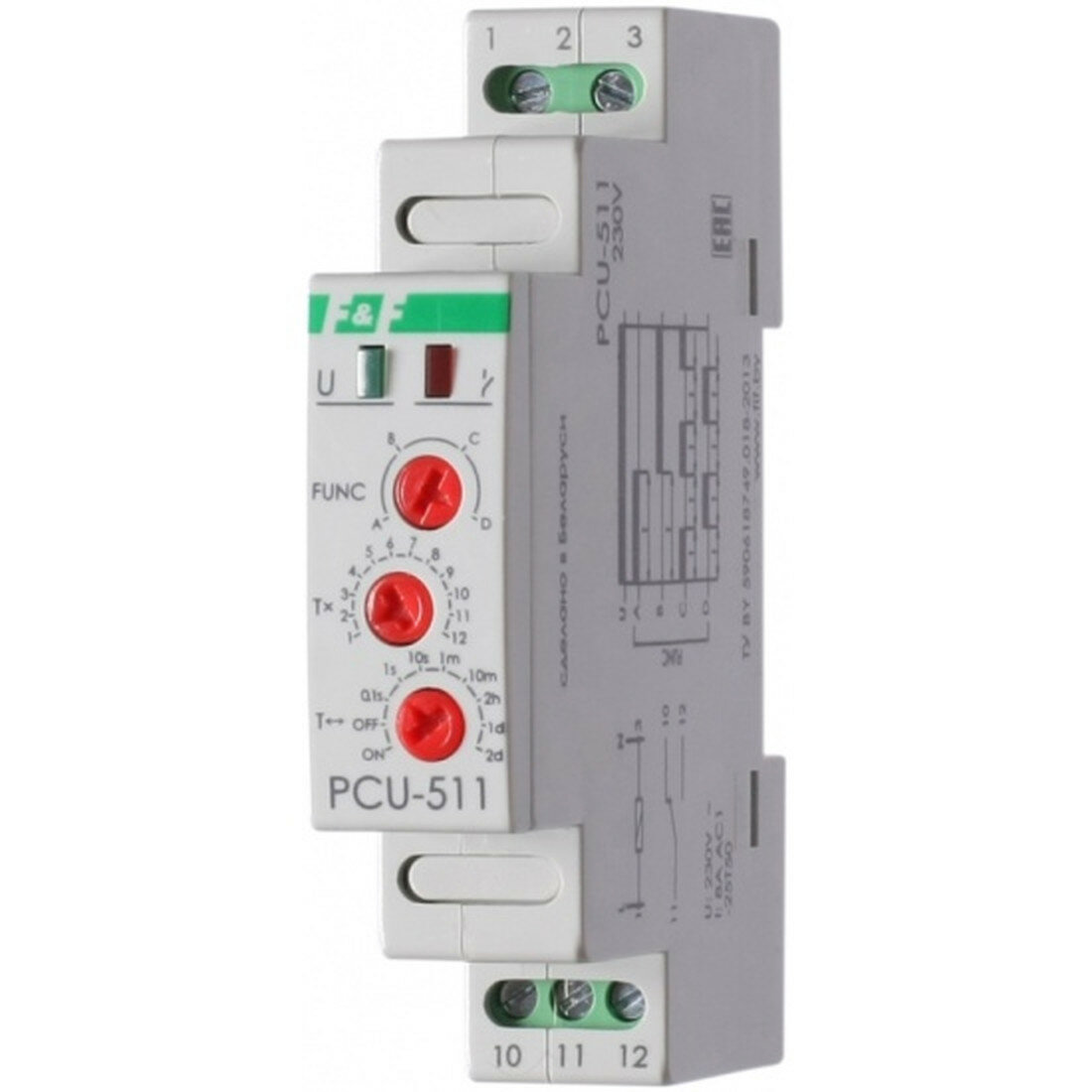 Реле времени F&F PCU-511 EA02.001.010, механический отсчет времени, 8А