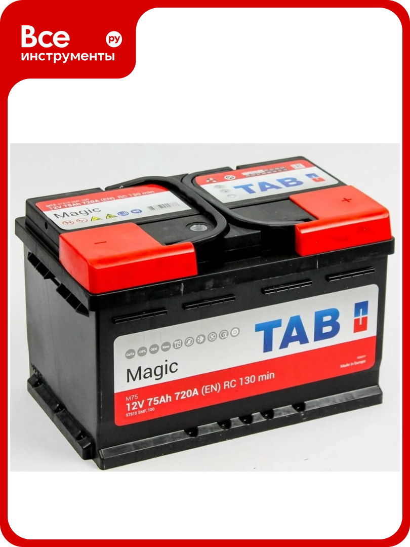Аккумуляторная батарея TAB Magic 6СТ-75.0 кальциевая технология обратная полярность для легковых и грузовых автомобилей