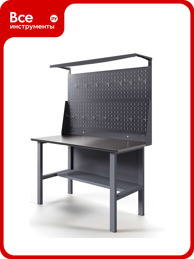 Верстак-стол GREENBERG без тумб с перфопанелью двойной 1400мм VERSTAK_Т0_P2_1400, для производств и мастерских