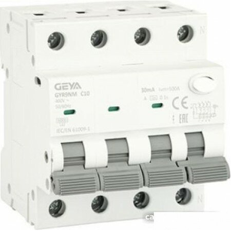 GEYA GYR9NM-C10-30mA 3P+N 10A C 6 kA 30mA A 4M GYR9NM3PC10A30