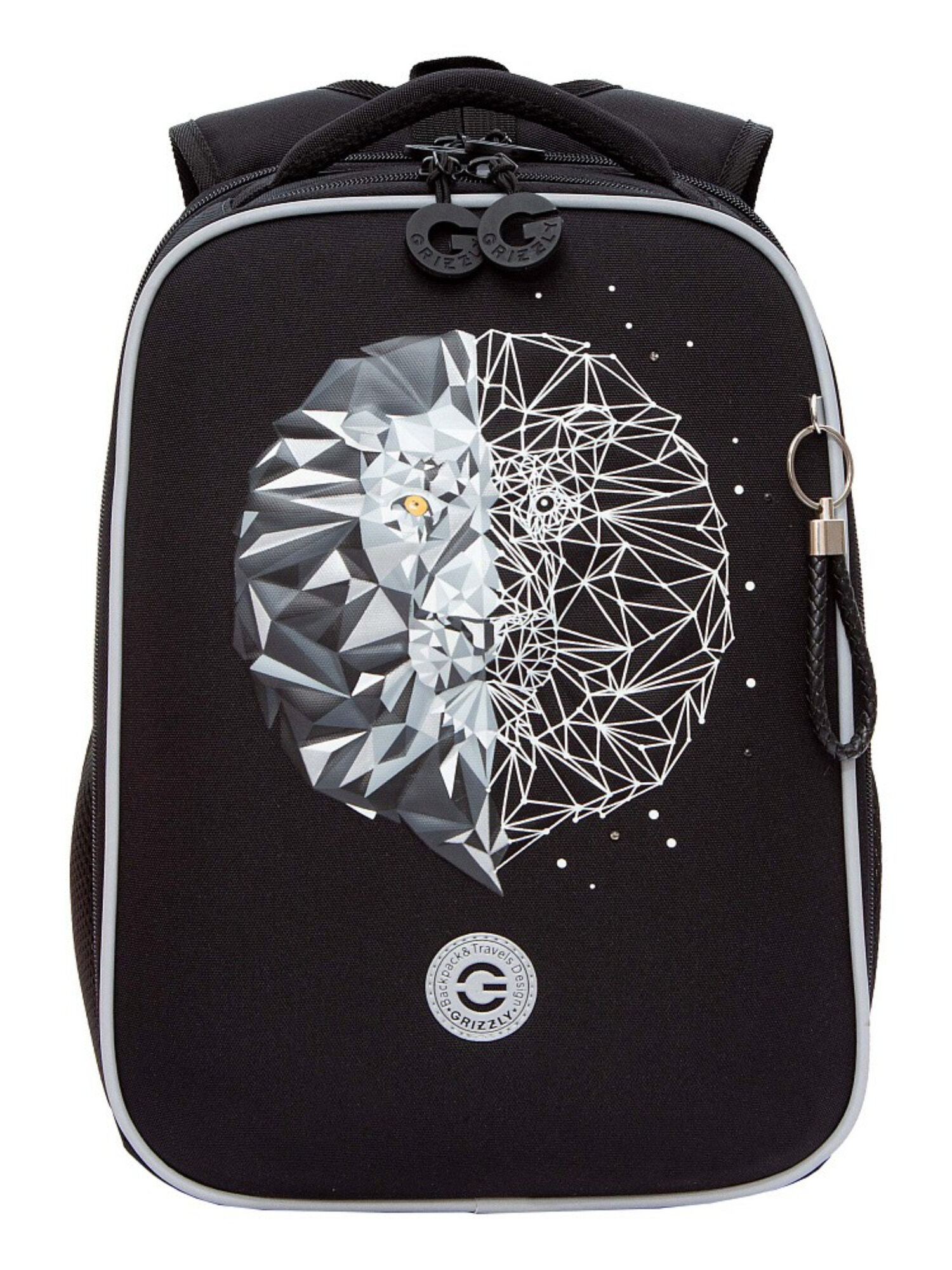 Ранец школьный для мальчиков GRIZZLY RAw-595-7, черный, 26х37х16