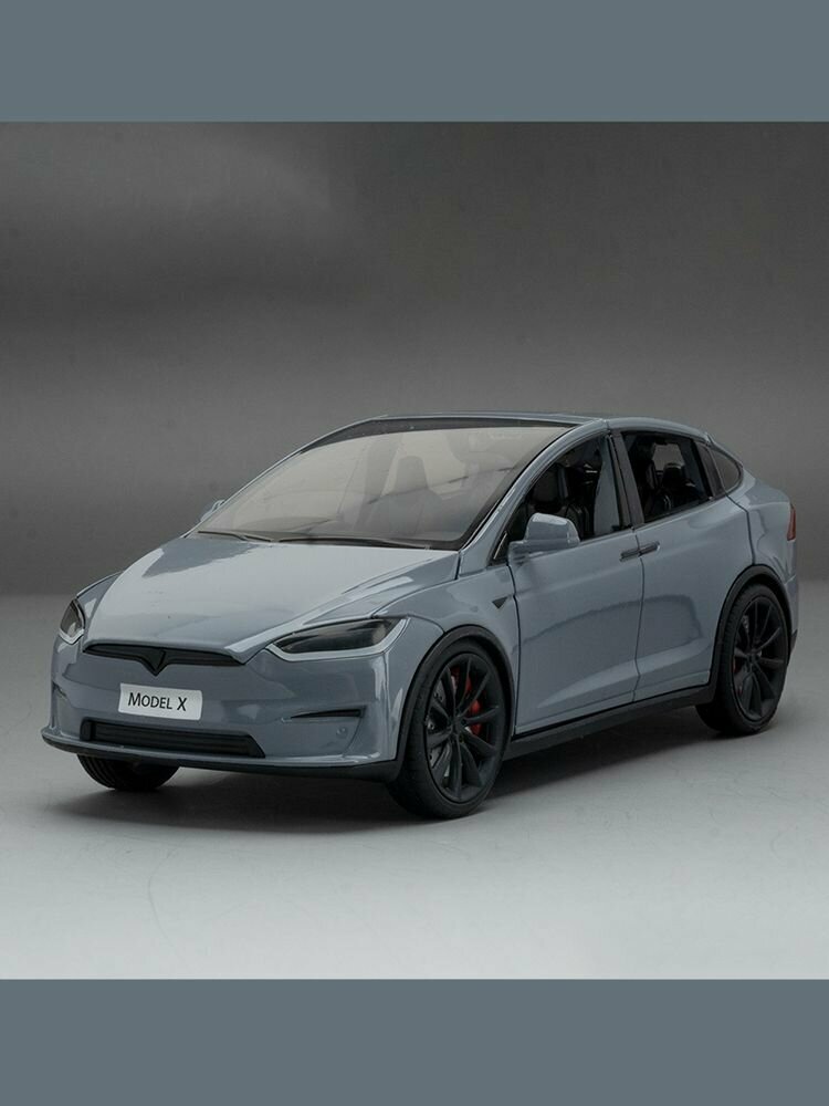 1:24 Масштабная модель Tesla Model-X металлическая инерционная машинка со звуком