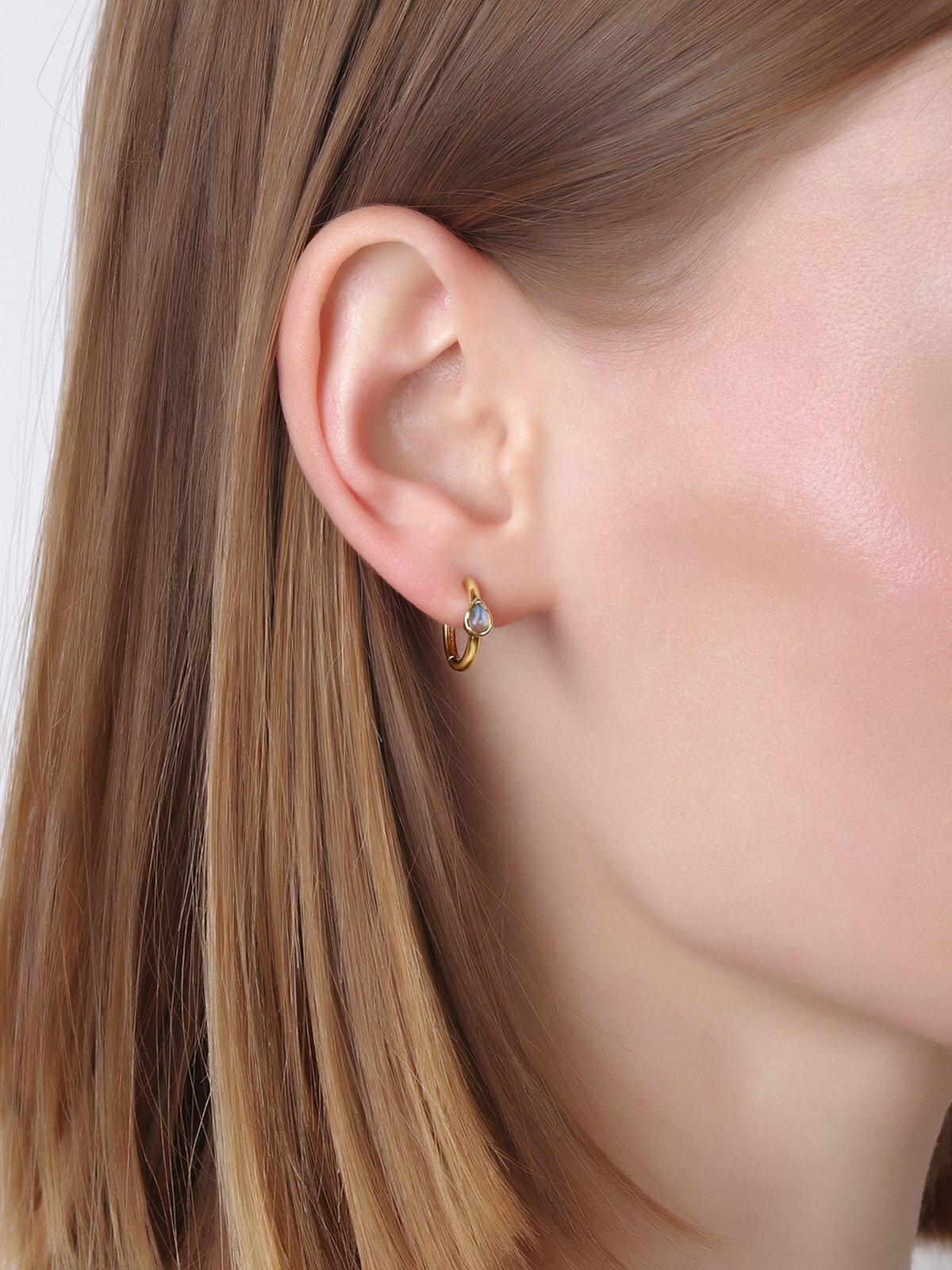 Серьги конго lunalu, серебро, 925 проба, золочение, лабрадорит, длина 1 см, , золотистый — фото 1