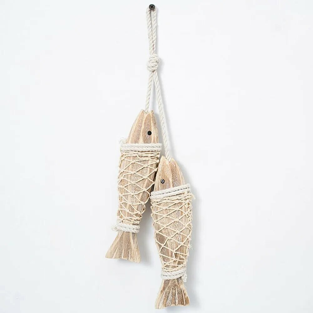 Подвески рыбки 20см хлопок дерево сетка морской стиль комната декорт