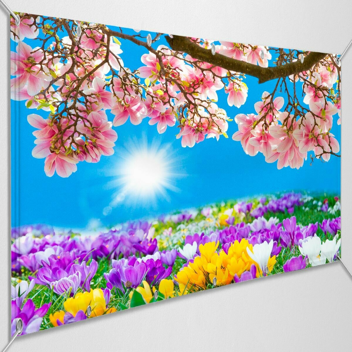 Баннер, растяжка "Весенний фон" для оформления / 1.5x0.75 м.