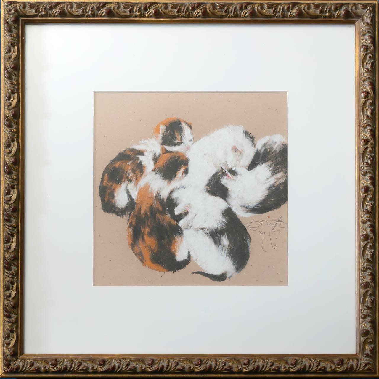 «Котята», Денис Коробков, 50x50 см, бумага, картон, дерево, в раме, паспарту