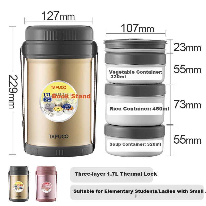 TAFUCO Insulated Lunch Box Multi-layer Portable 24-hour Thermal Barrel for Office Workers and Students Winter Heat-resistant