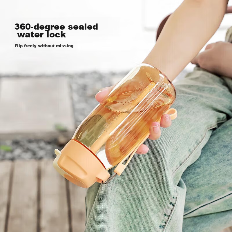 Tupperware LC Plastic Cup 550ML Summer Portable Sports Water Bottle for Men And Women Students, Large Capacity with Straw, Peach Pink