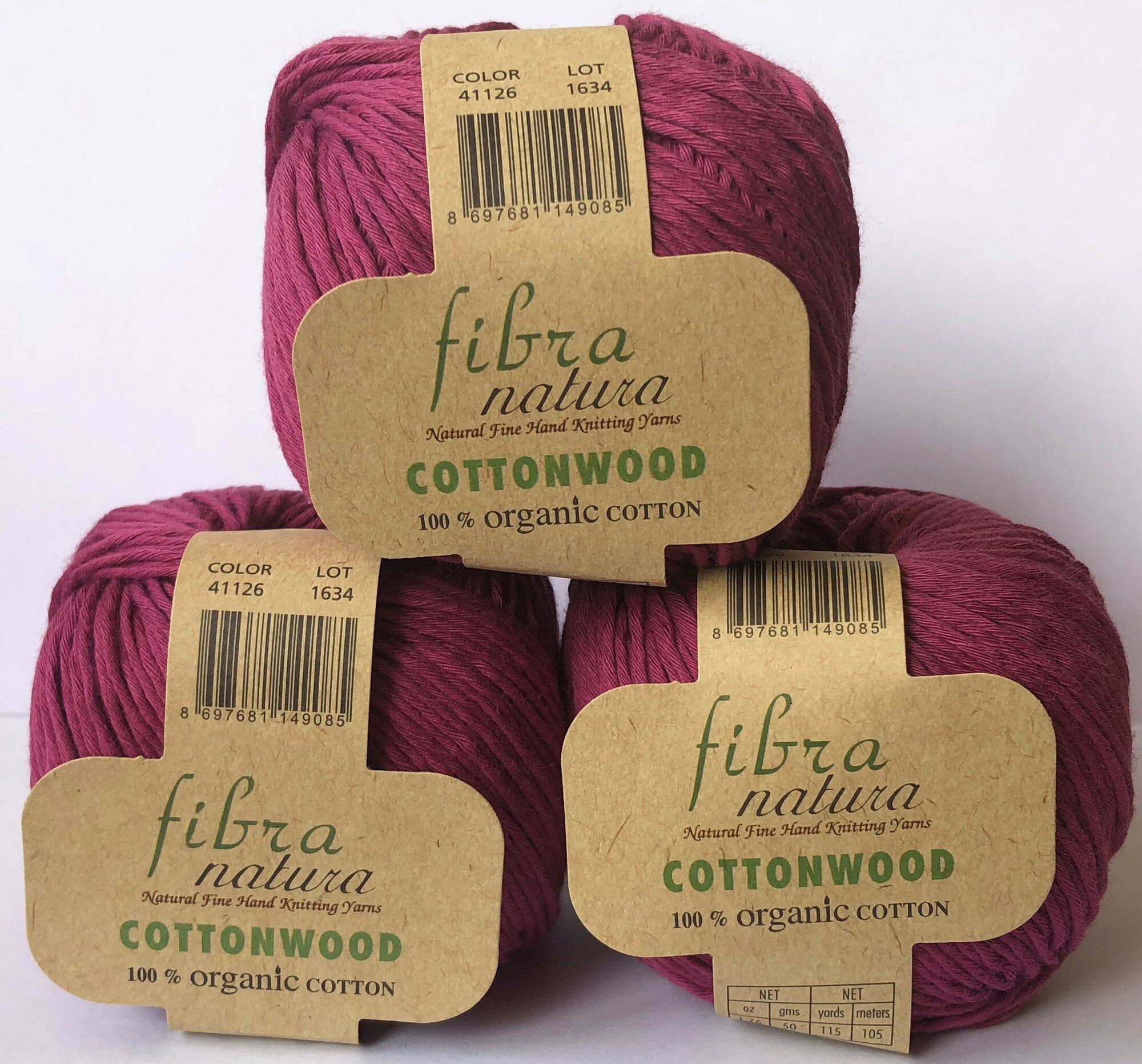 Пряжа FIBRA NATURA Cottonwood, 100% Хлопок, цвет: (26), 105м/50г, 1 шт.