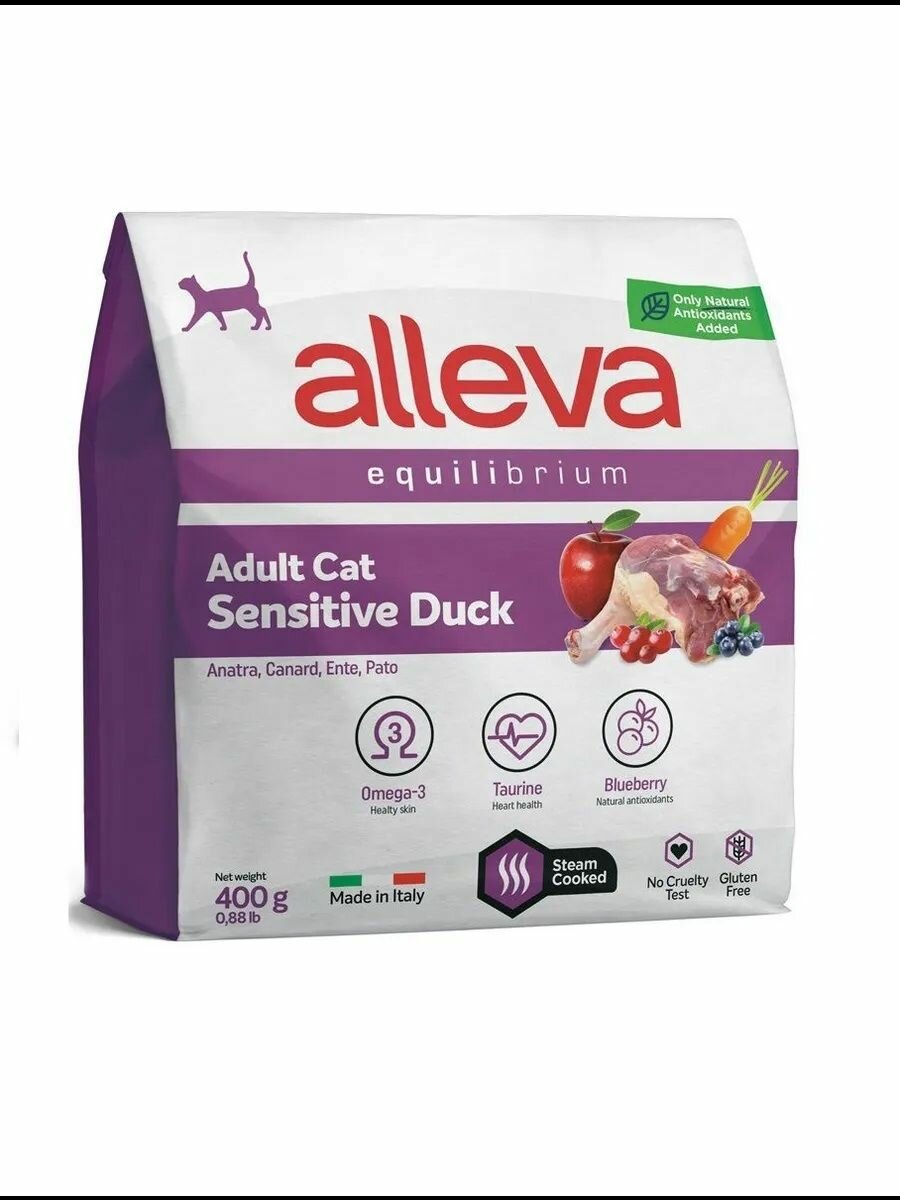 ALLEVA EQUILIBRIUM Sensitive Корм сухой для взрослых кошек с уткой 0,4 кг