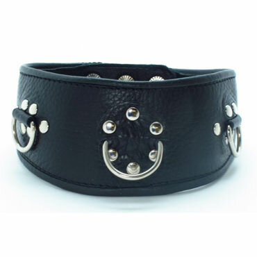 BDSM Арсенал ошейник с заклепками, черный С тремя кольцами для карабинов