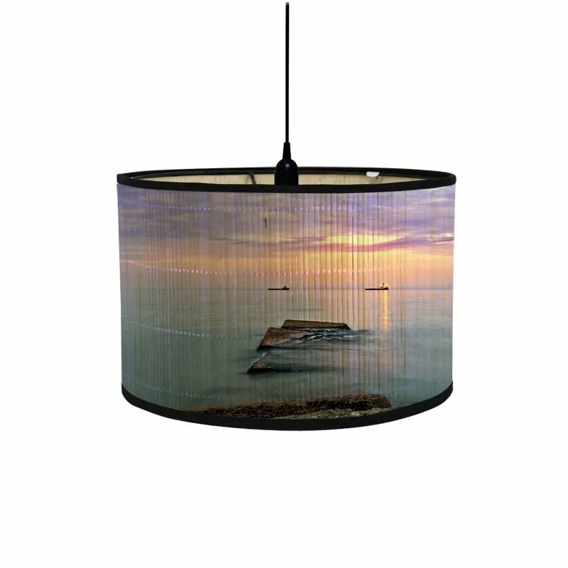 Бамбуковый абажур для люстры в ретро стиле с рисунком пейзажа ручной работы для интерьера (размер: 10 дюймов около 25 см)