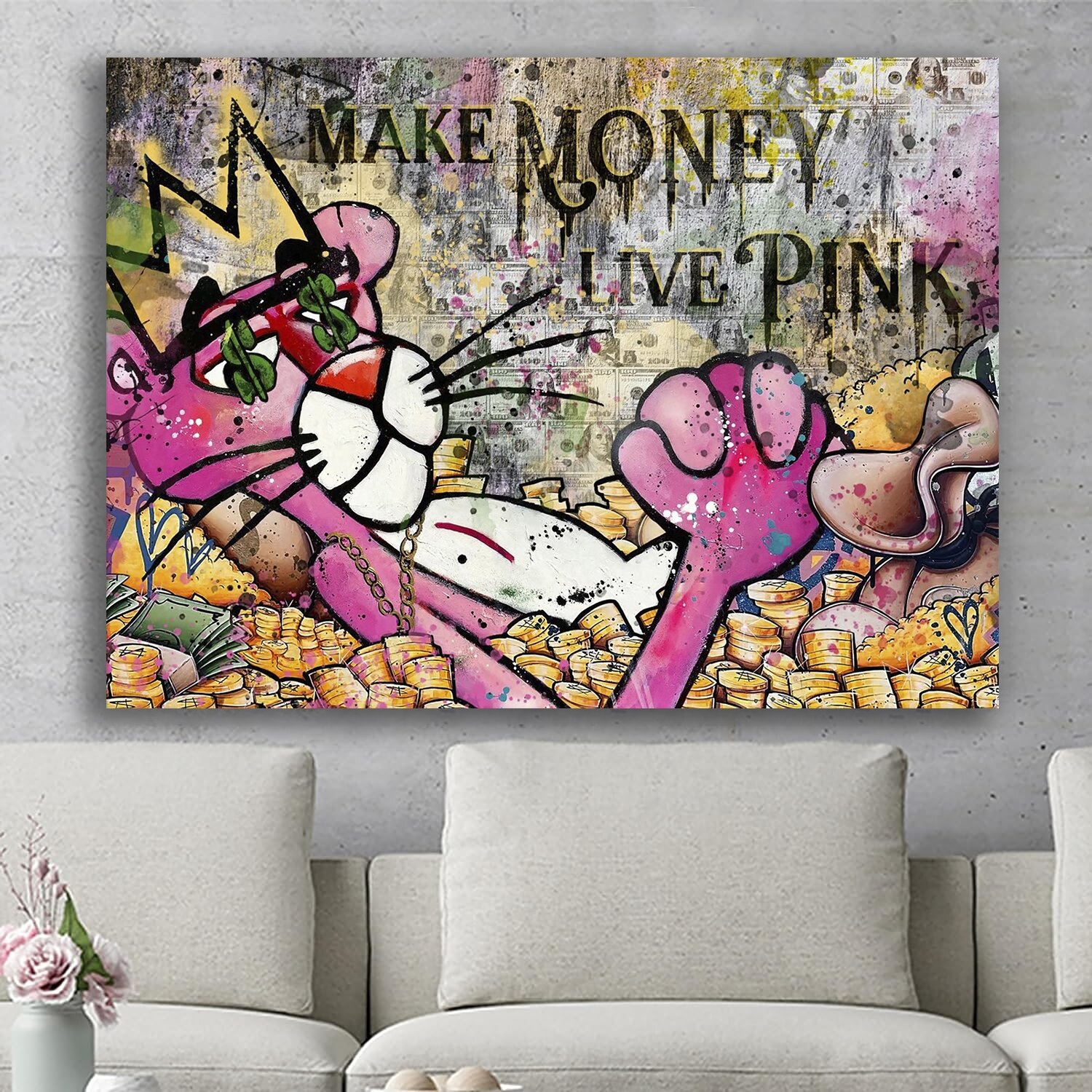 Картина интерьерная - "Розовая Пантера, мультперсонажи", 60х80 см.