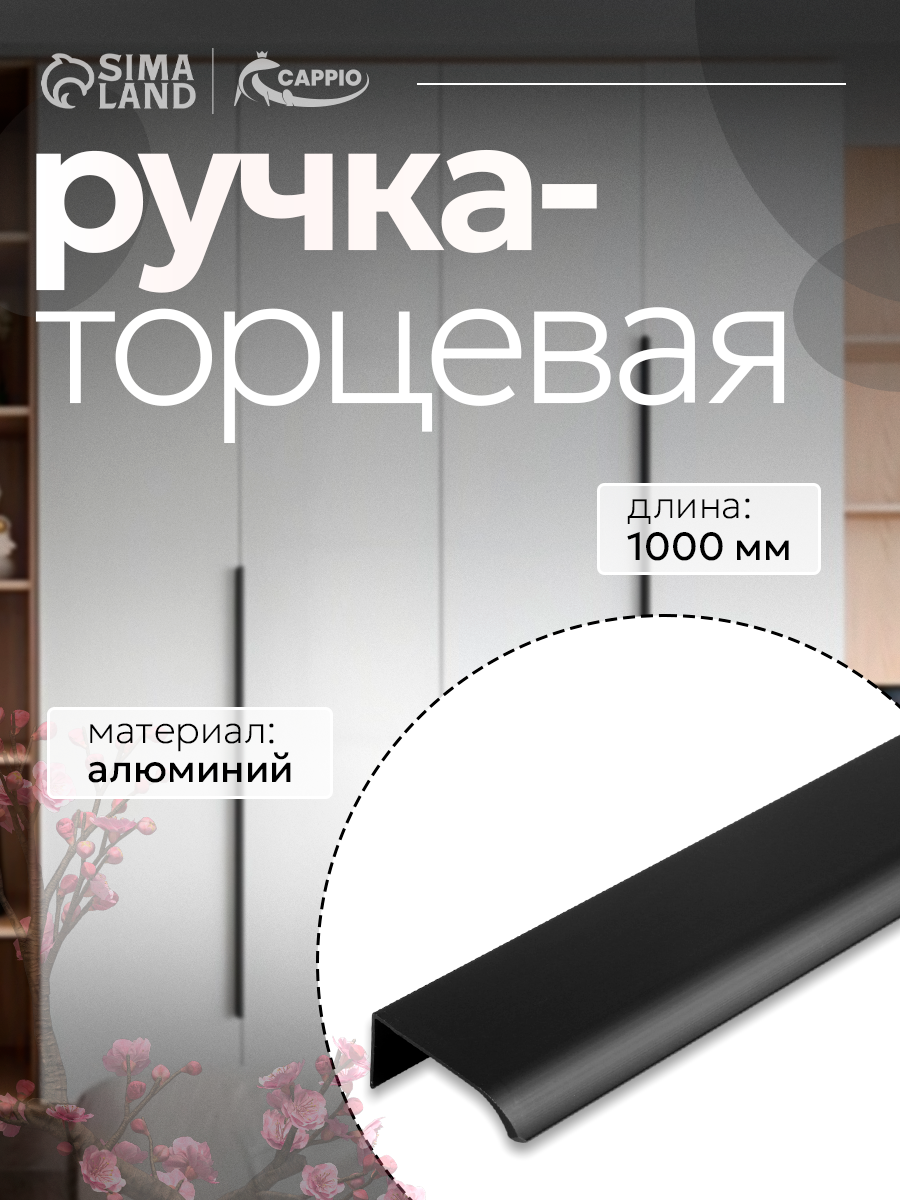 Ручка торцевая CAPPIO RT002BL, L=1000 мм, м/о 960 мм, цвет черный