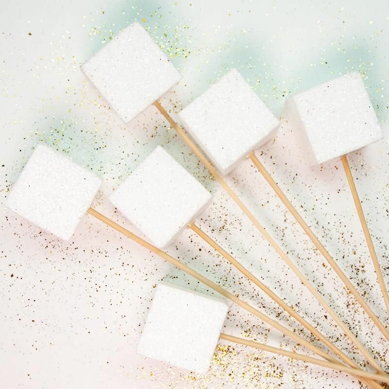 Декоративная фигура Дон Баллон Куб из пенопласта, 3 см, цвет Белый металлик с блестками, 6 шт