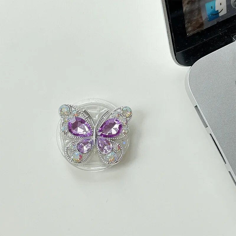 Держатель для телефона с подушкой безопасности со стразами и кристаллами-бабочкой Griptok Purple