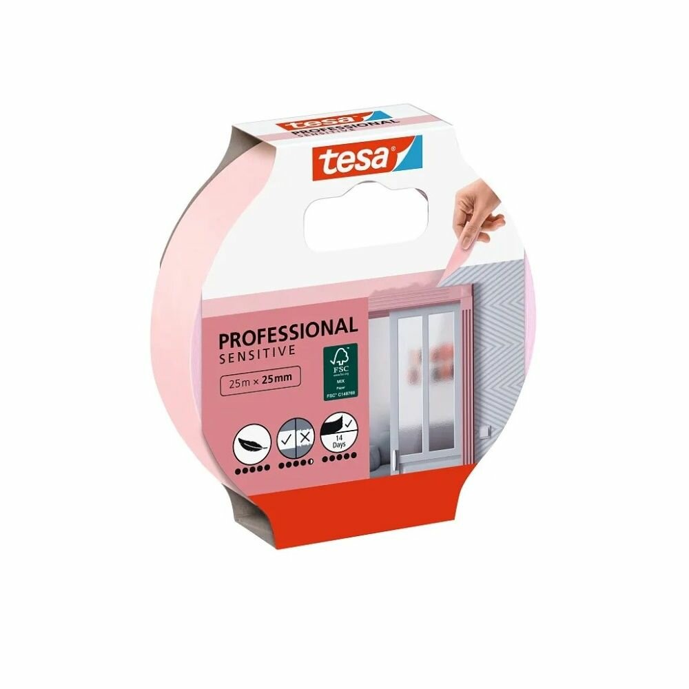 Лента малярная розовая Tesa 56260-00 (25мм*25м) упак (3 шт)