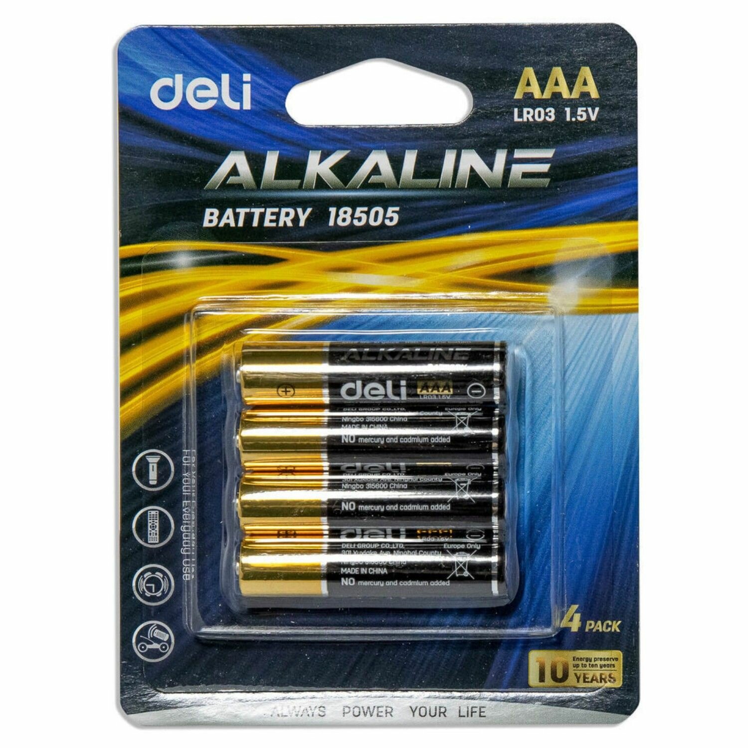 Батарейка LR-03 (ААА) Deli , блистер, E18505. Комплект из 4 батареек