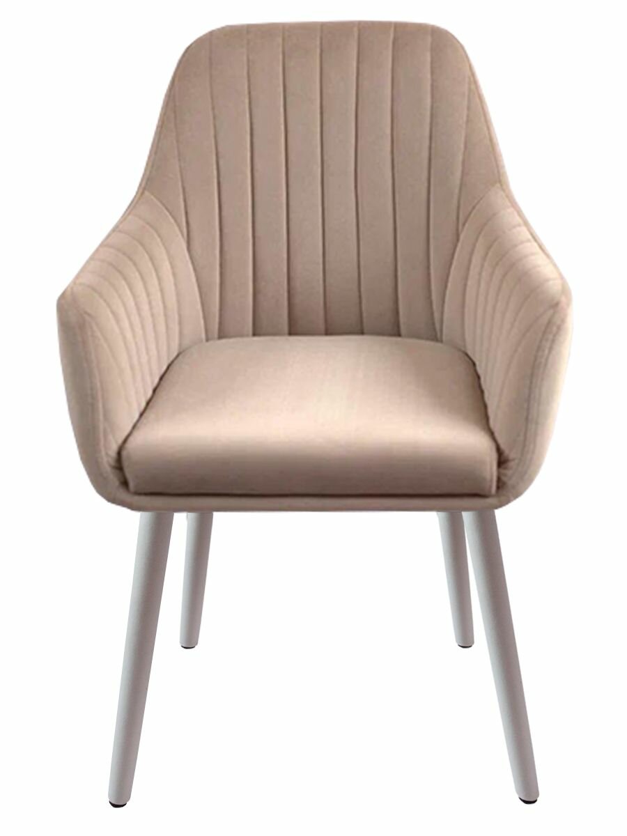 Стул кресло Моби для кухни мягкий велюр, Цвет Карамель, Белые ножки