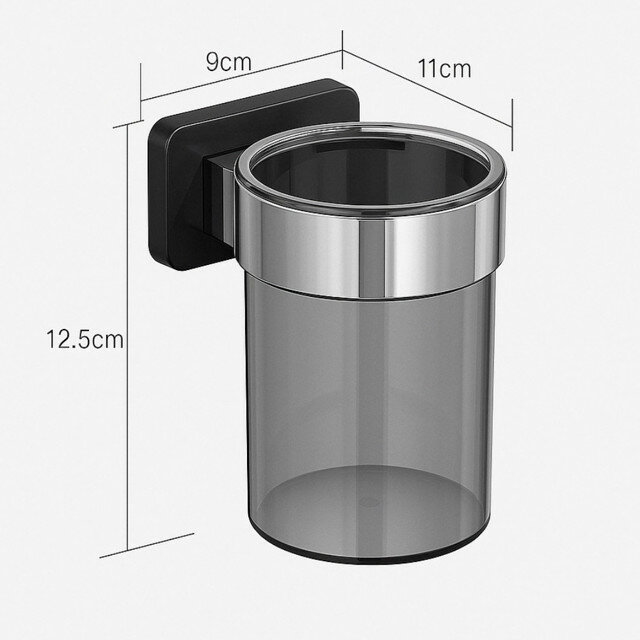 Настенный пластиковый стакан на липучке черного и прозрачного цвета для кухни и офиса