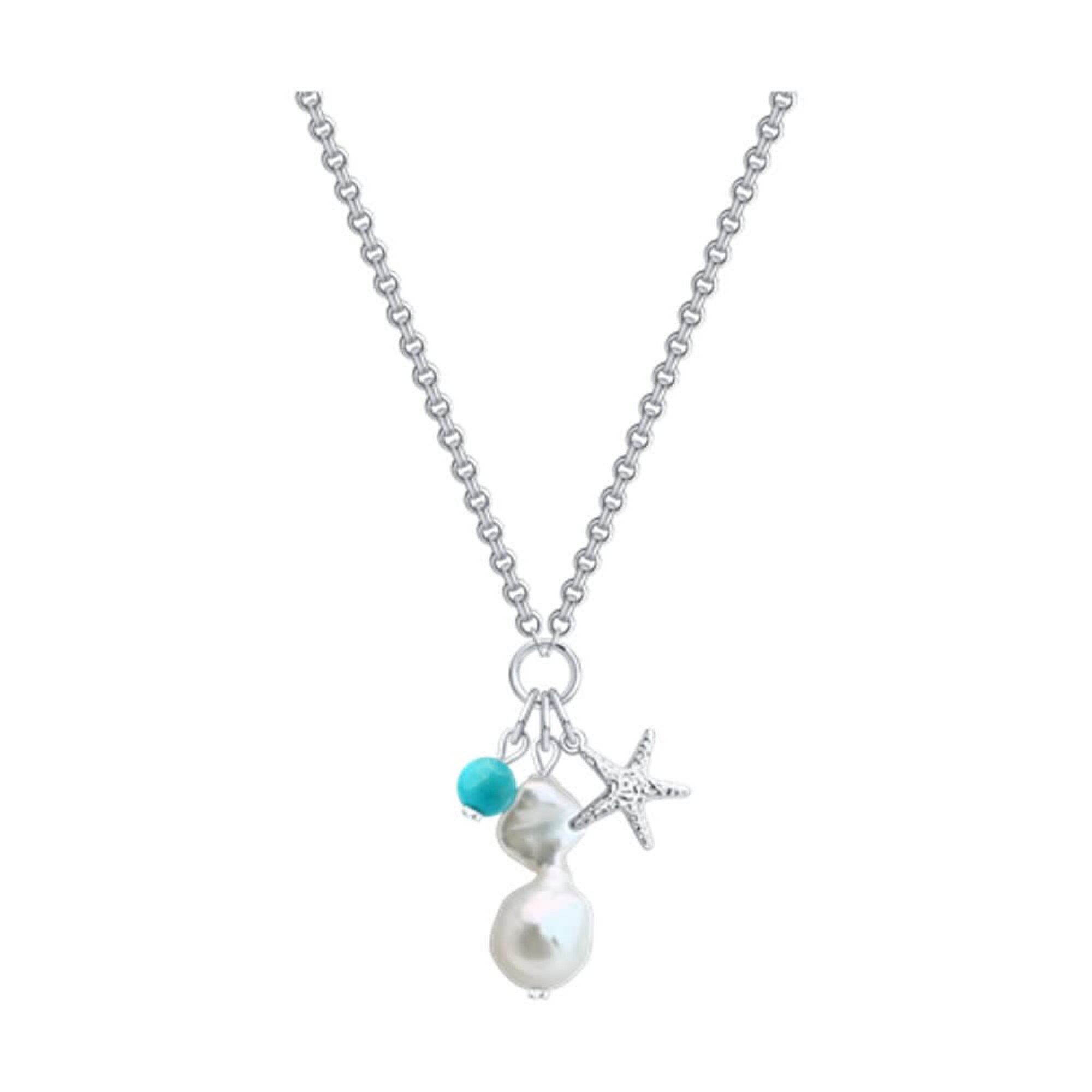 Колье, серебро, 925 проба, родирование, бирюза, жемчуг