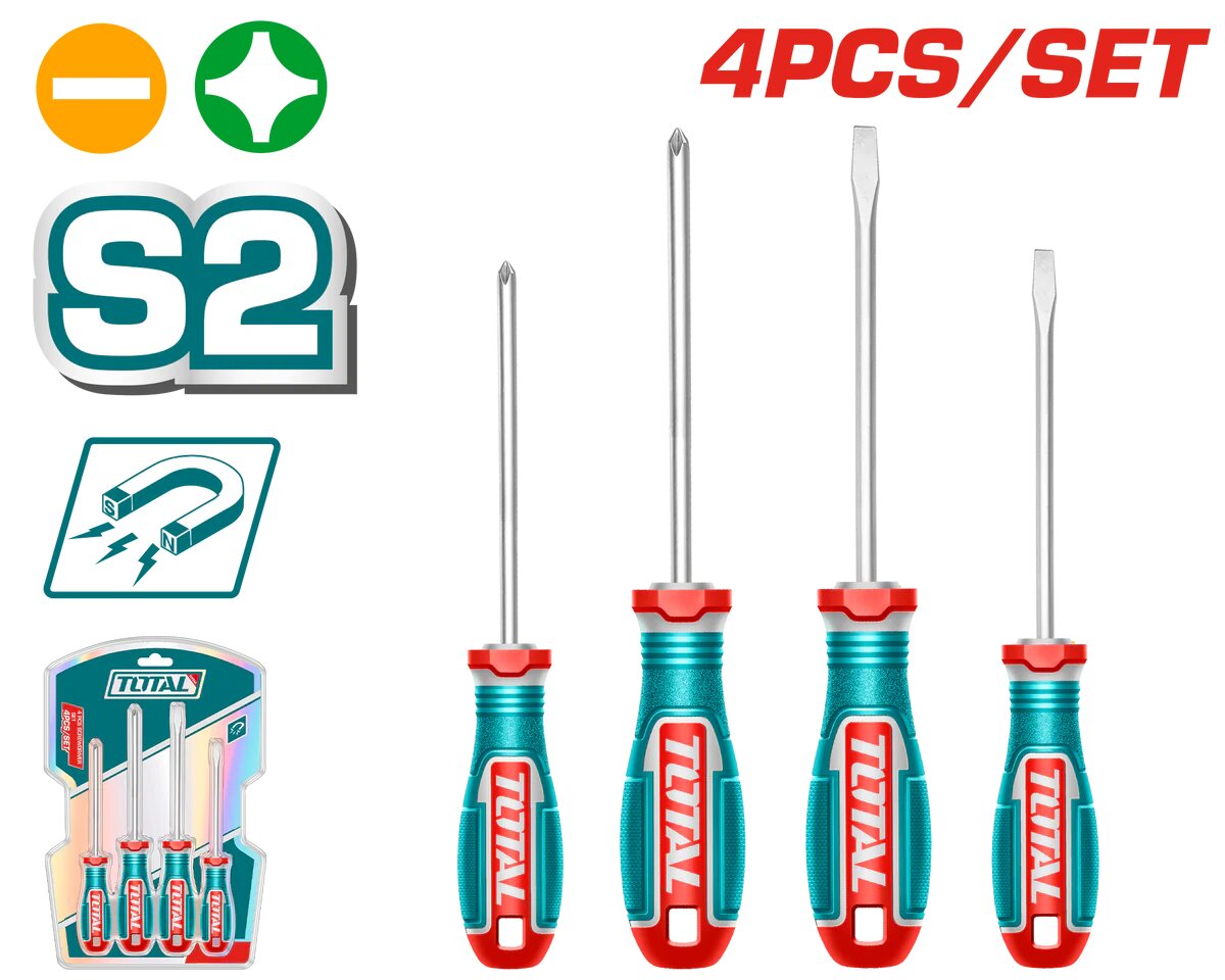 Набор отверток SL5 SL6 PH1 PH2 TOTAL TKSDS0426 (4 шт) с магнитным наконечником
