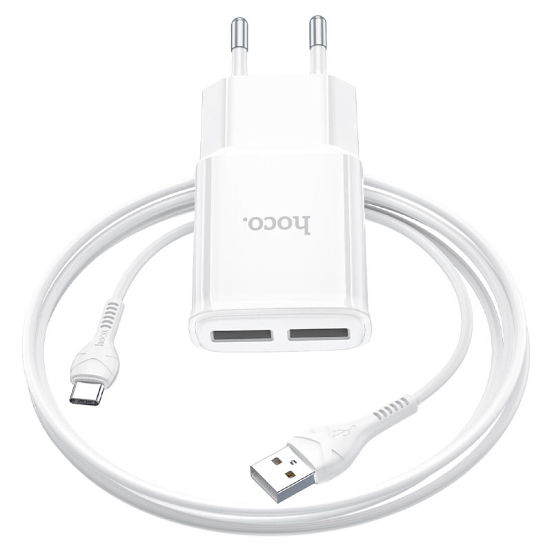 Сетевое зарядное устройство, 2 USB 2.4A (C88A), HOCO, Type-C, белый