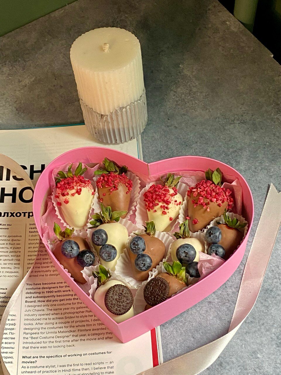 Клубника в шоколаде Fleur & Bonbon "Сердце розовое" размер S 10-12шт