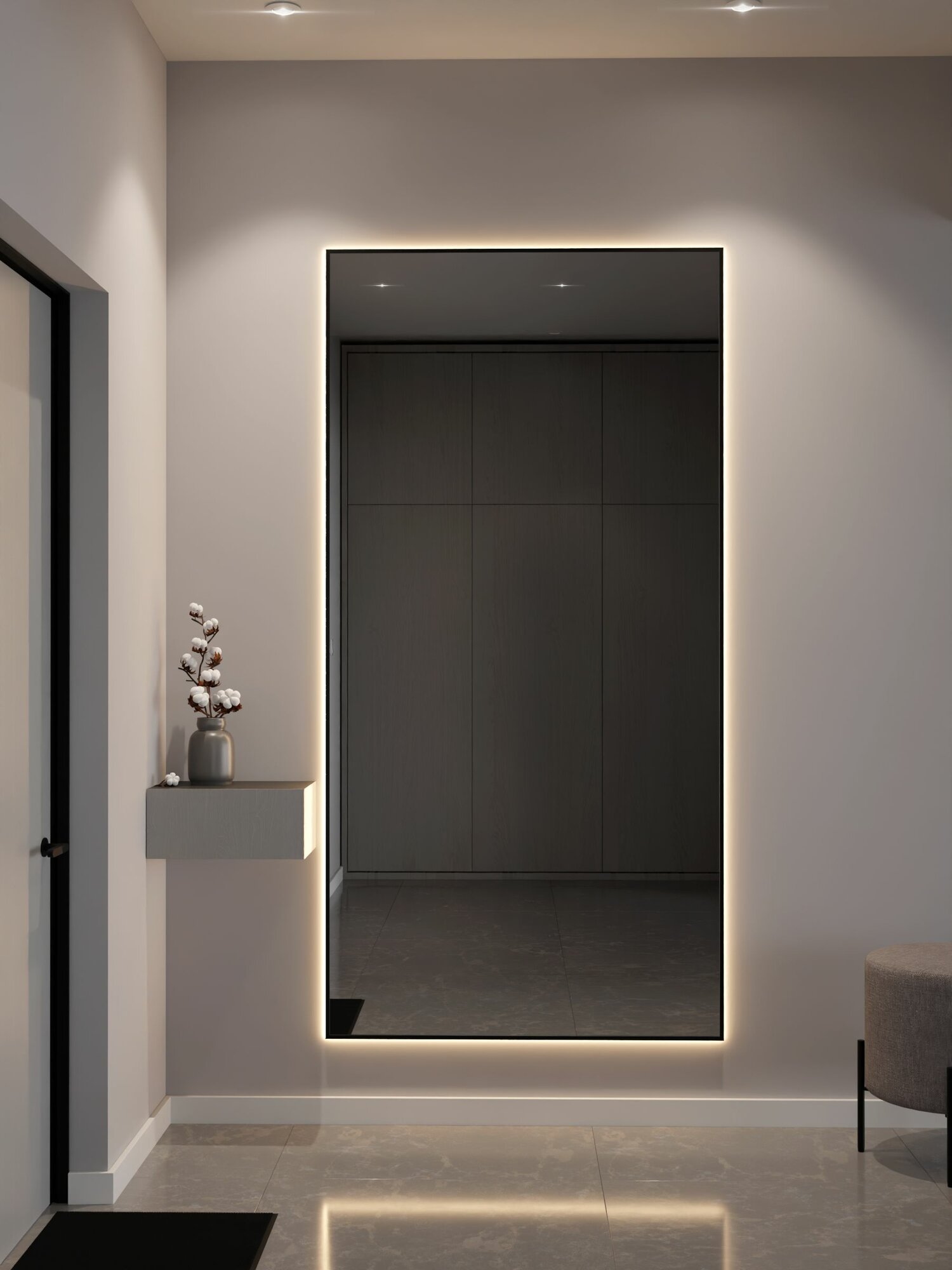 Зеркало настенное 200х100 см. ONE MARKET с подсветкой в алюминиевой раме. Свет: Теплый белый 3000К, Черное