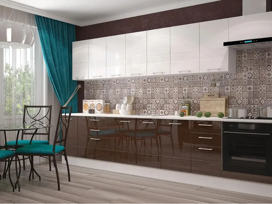 Кухня Люкс 3,4м, в цвете Белый глянец/Шоколад глянец, столешница в комплекте