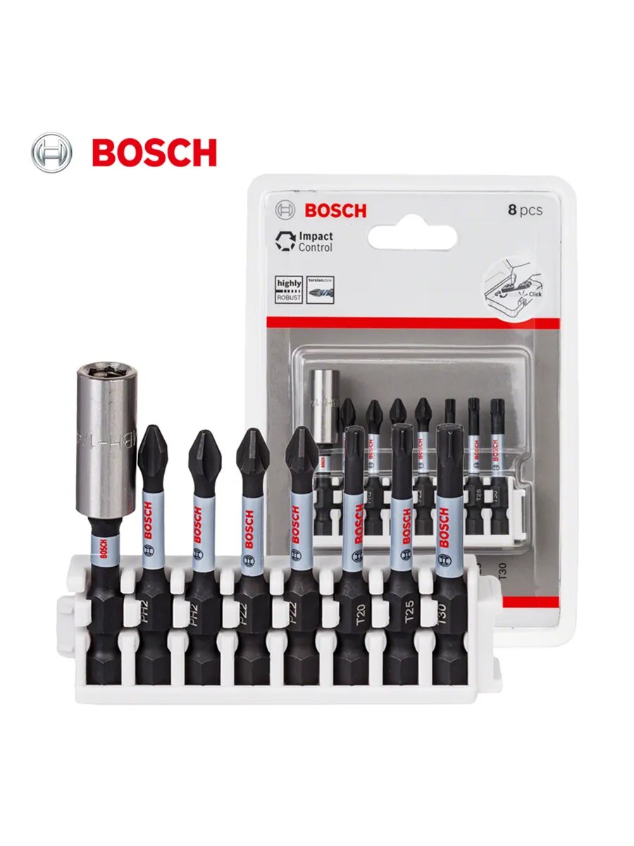 Набор отверток Bosch, PH2, PZ2, T20, T25, T30, магнитный удлинитель
