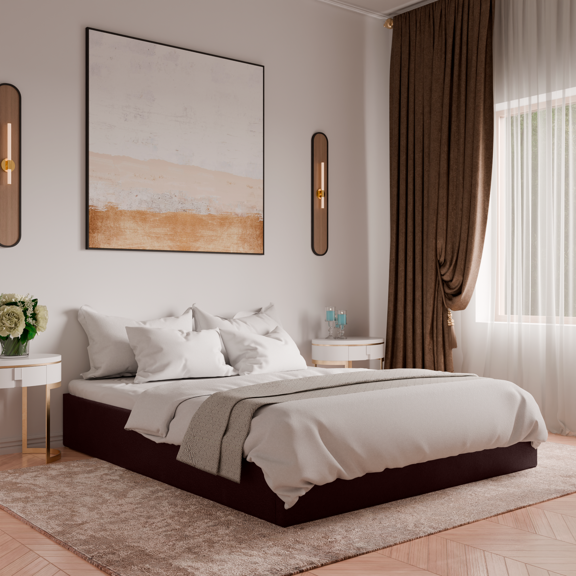 140х200, Кроватный бокс, двуспальная кровать с подъемным механизмом ИнРум Box, велюр темно-коричневый , без ножек