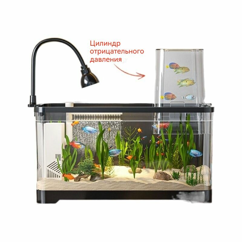 Аквариум для рыбок с подсветкой и фильтром с камерой отрицательного давления 18 литров 39*21*21 см