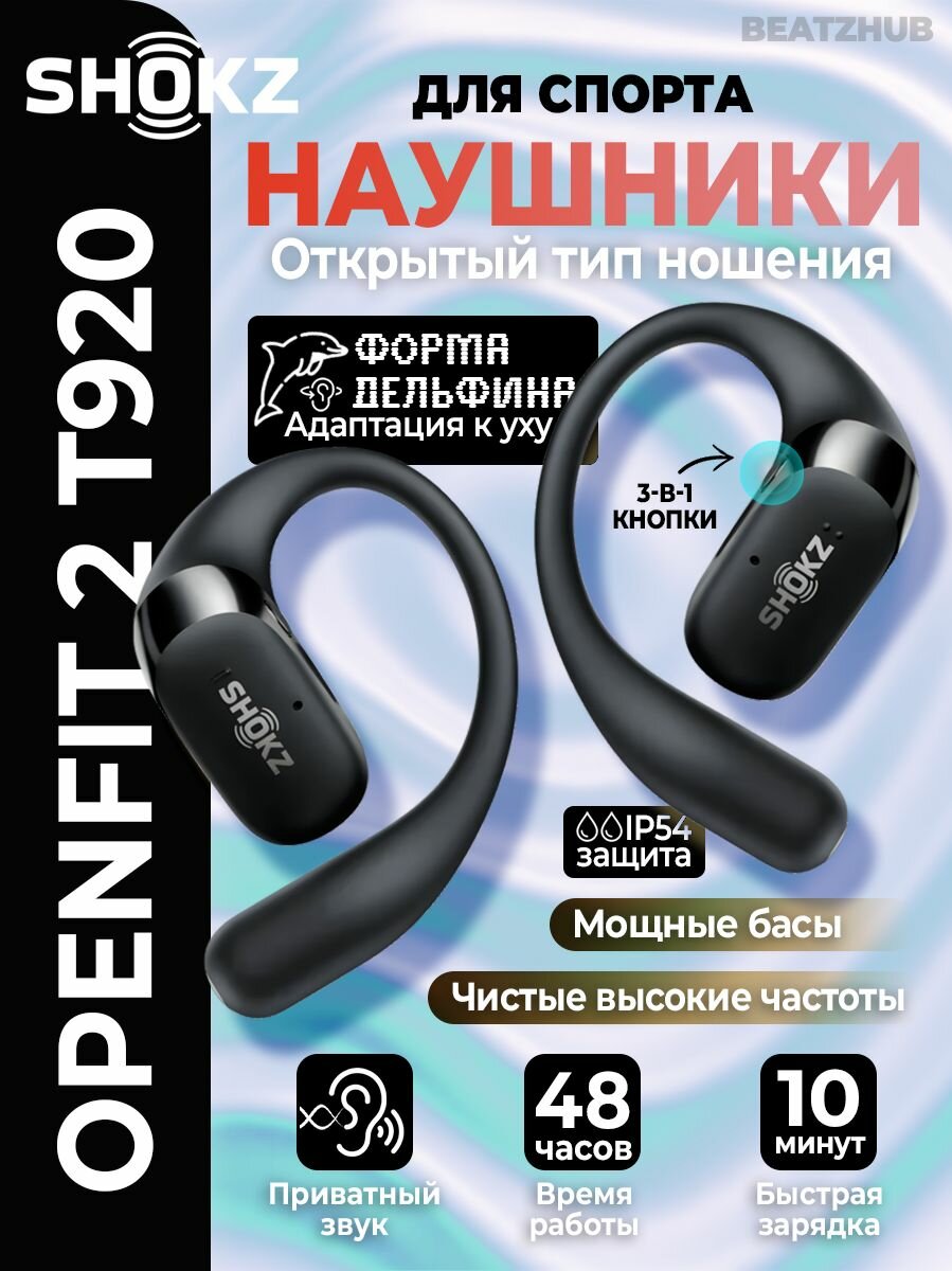Беспроводные наушники Shokz OpenFit 2, (T920), чёрный металл