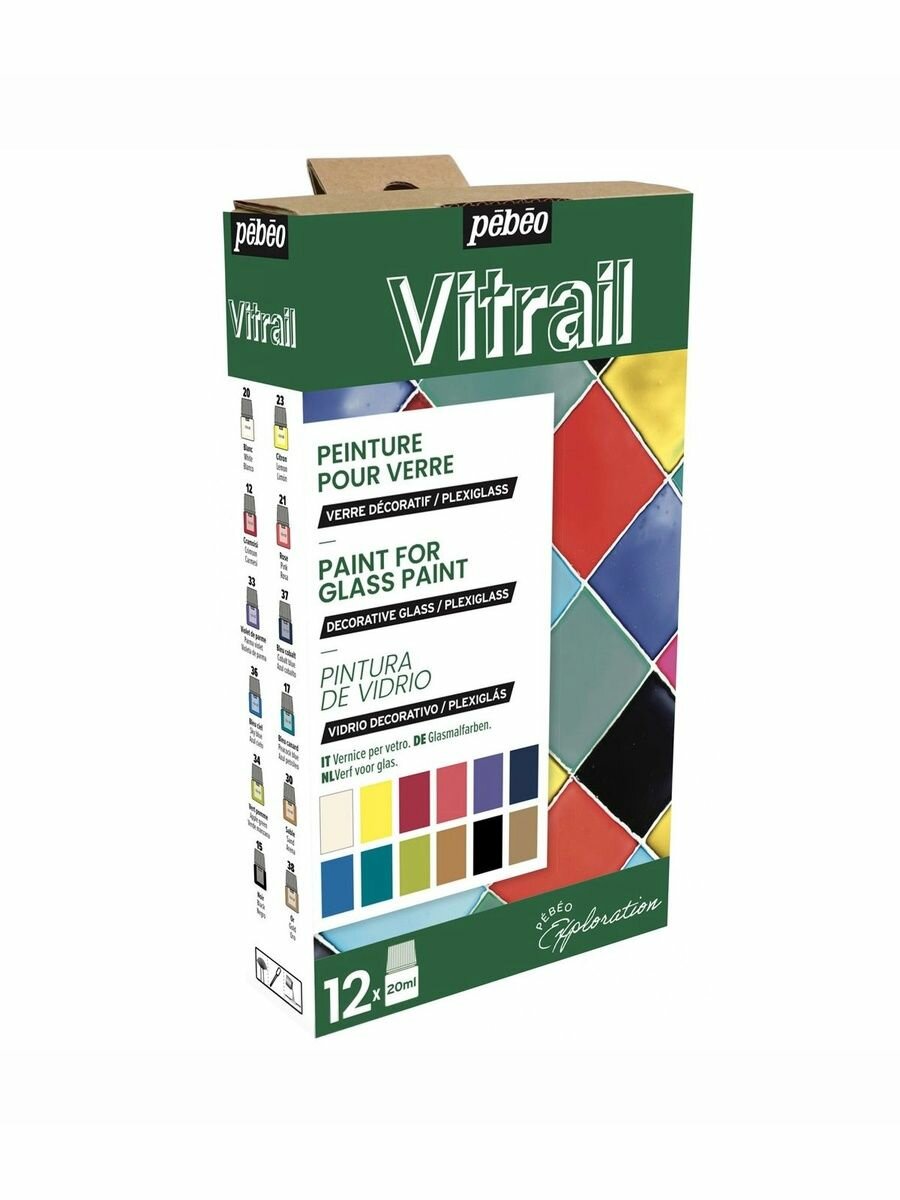 Pebeo Набор красок Vitrail "Исследование" по стеклу и металлу 12 цв. х 20 мл