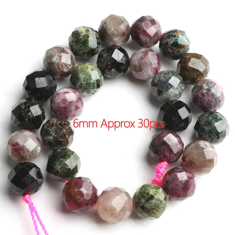 Высококачественные бусины из турмалина, натуральный камень, круглый куб, граненые рондели, свободные бусины для изготовления ювелирных изделий, аксессуары для браслетов «сделай сам»