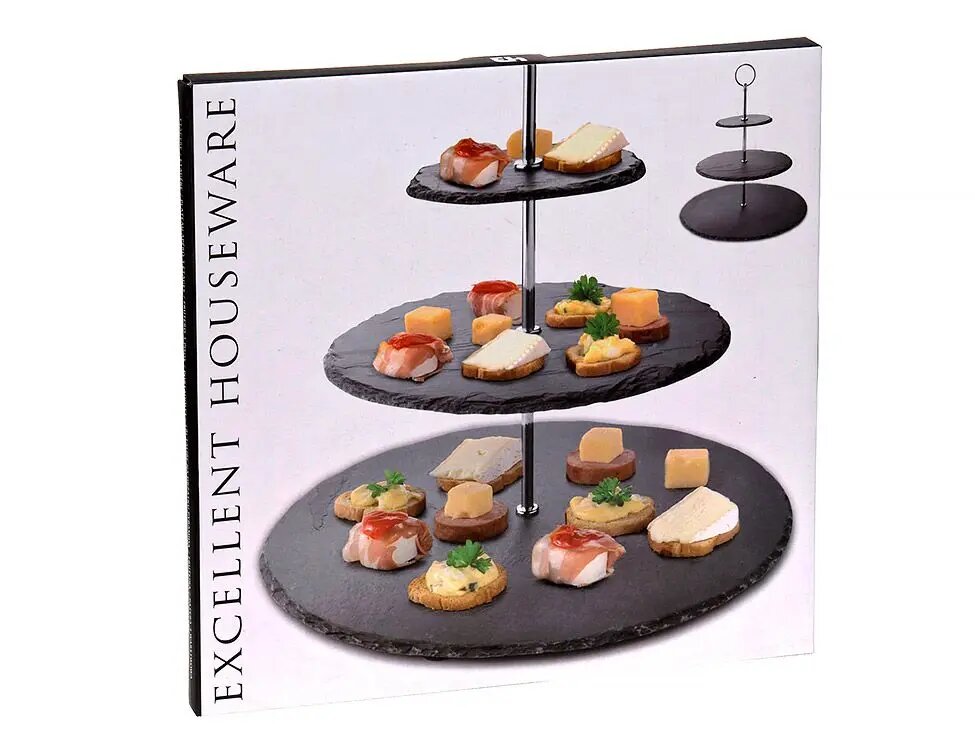 Подставка для пирожных, фруктов, канапе "Магия камня" трёхъярусная, 30/22/12.5 см, сланец, Koopman International