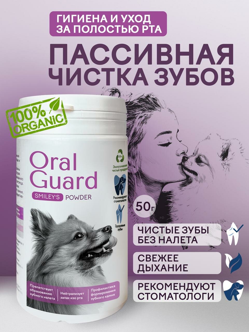 Витамины от запаха изо рта, зубного налета и камня для собак OralGuard, POWDER