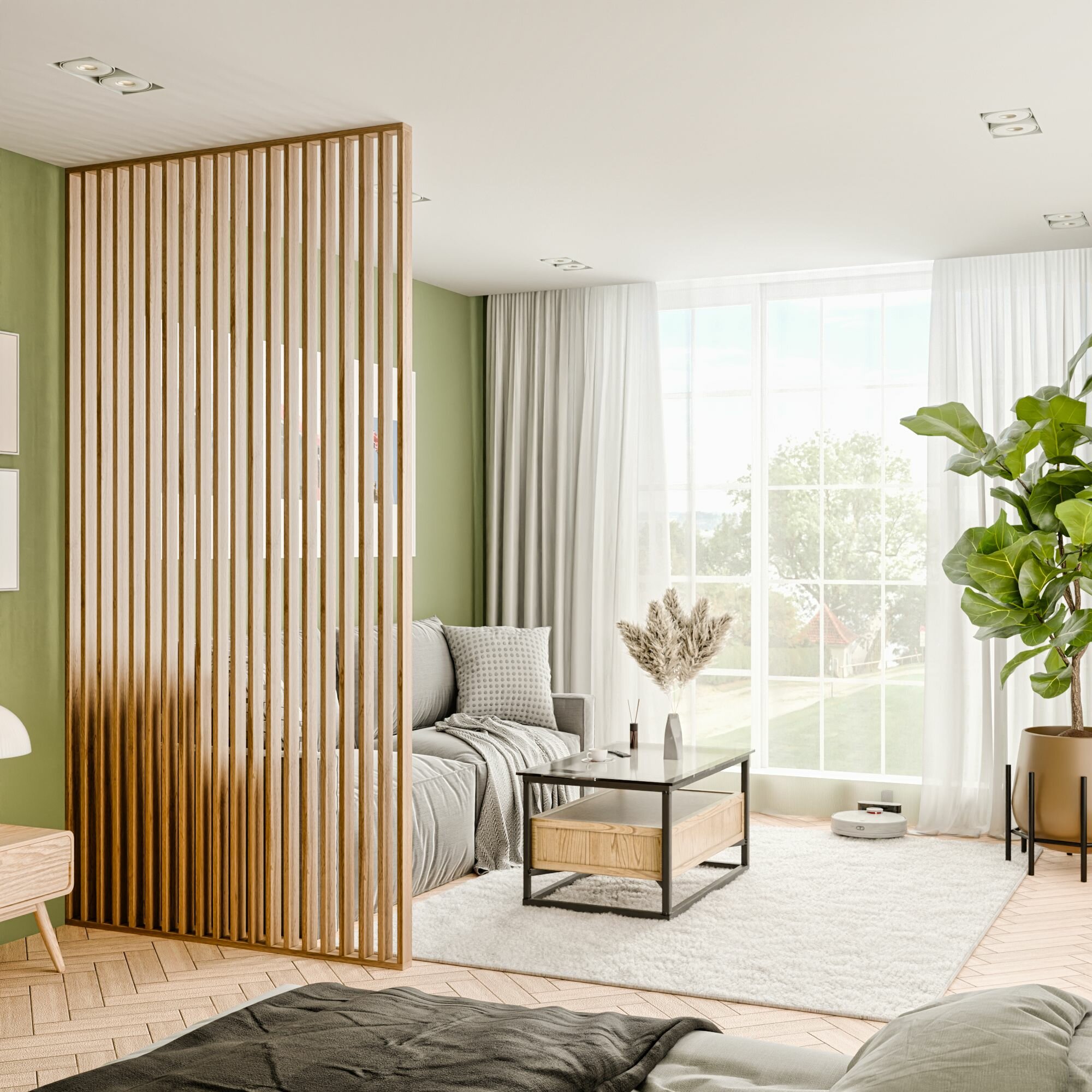 Реечная перегородка для зонирования 1390 мм, рейки 22х60 мм, дуб вотан